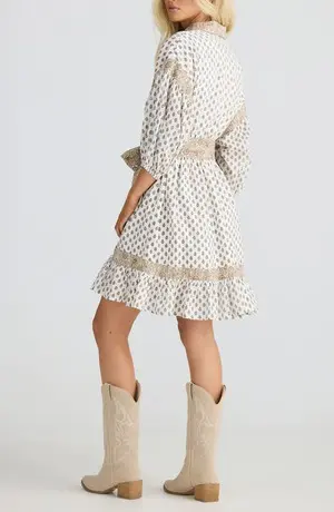 TALISMAN THE LABEL Echo Print Tie Waist Shirtdress