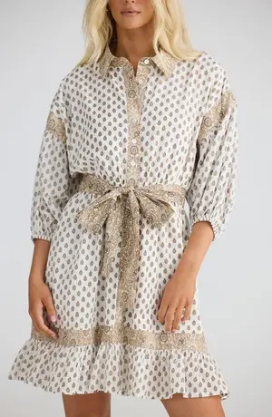 TALISMAN THE LABEL Echo Print Tie Waist Shirtdress