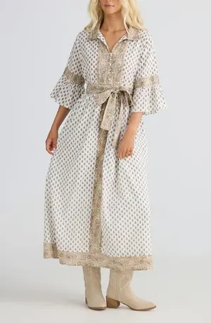 TALISMAN THE LABEL Aurelia Print Tie Waist Maxi Dress - Temple