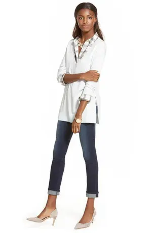 Halogen Side Slit V-neck Tunic Sweater