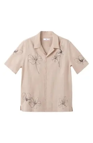 Mango Regular Fit Embroidered Floral Camp Shirt
