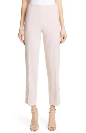 Lela Rose Button Hem Wool Blend Straight Leg Pants - Blush
