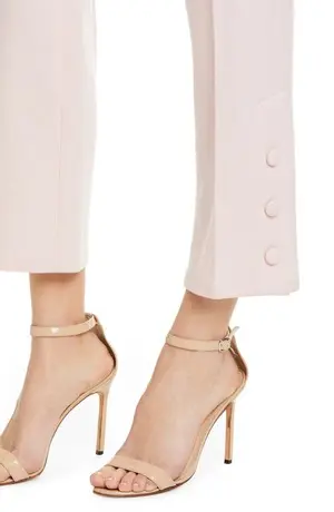 Lela Rose Button Hem Wool Blend Straight Leg Pants