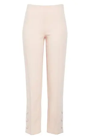 Lela Rose Button Hem Wool Blend Straight Leg Pants