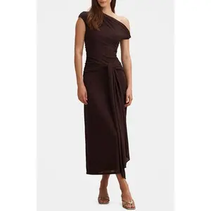 EVER NEW Piper Draped One-shoulder Midi Dress - Chocolate