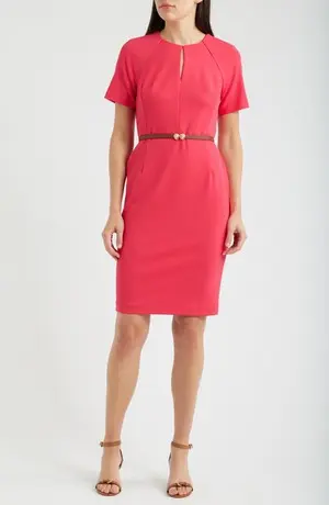 Anne Klein Keyhole Belted Sheath Dress - Grenadine