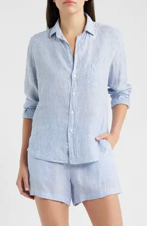Frank & Eileen Relaxed Linen Striped Button-up Shirt - Thin Stripe