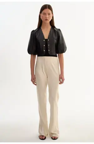 LAMARQUE Franka Balloon Sleeve Leather Blouse