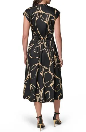 Donna Karan New York Abstract Print Stretch Cotton Midi Dress - Black/fawn