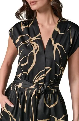 Donna Karan New York Abstract Print Stretch Cotton Midi Dress - Black/fawn
