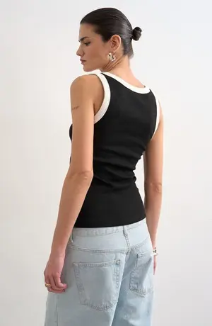 Topshop Scoop Neck Ribbed Stretch Cotton Tank