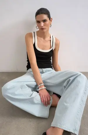 Topshop Scoop Neck Ribbed Stretch Cotton Tank