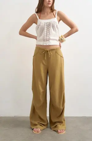 Topshop Wide Leg Linen & Cotton Utility Pants