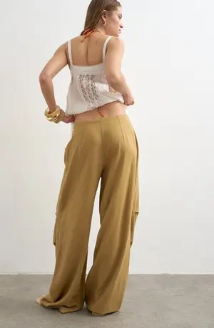 Topshop Wide Leg Linen & Cotton Utility Pants