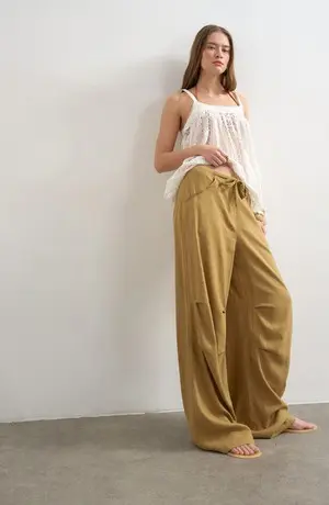 Topshop Wide Leg Linen & Cotton Utility Pants