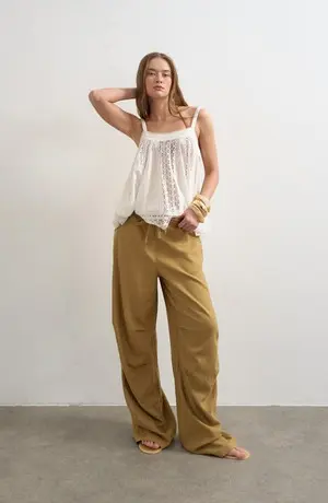 Topshop Wide Leg Linen & Cotton Utility Pants