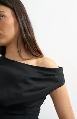 Topshop Off The Shoulder Ruched Pleat Waist Top