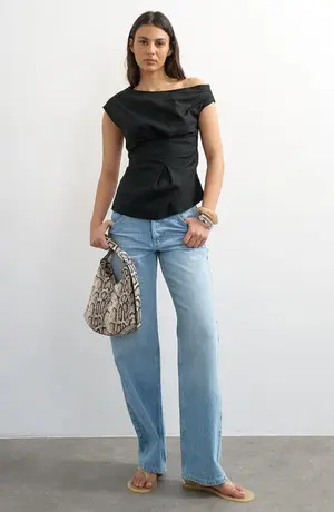 Topshop Off The Shoulder Ruched Pleat Waist Top