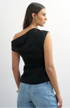 Topshop Off-the-shoulder Ruched Pleat Waist Top