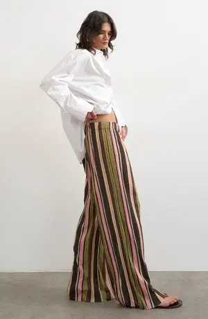 Topshop Stripe Crinkle Tie Waist Pants