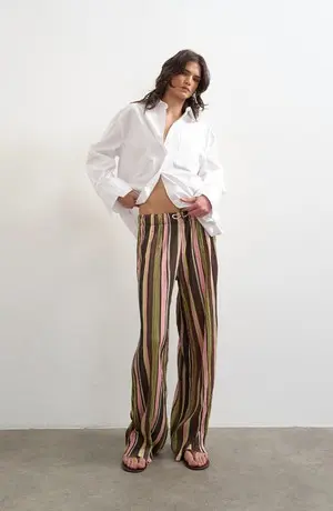 Topshop Stripe Crinkle Tie Waist Pants