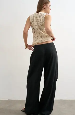 Topshop Wide Leg Linen & Cotton Utility Pants