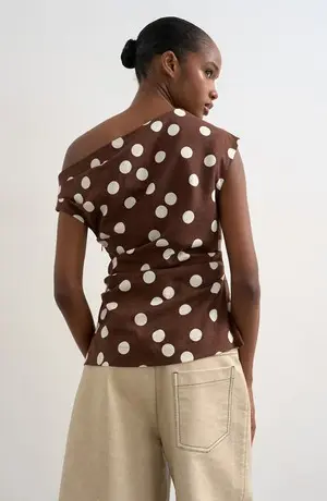 Topshop Polka Dot Off-the-shoulder Linen-blend Top