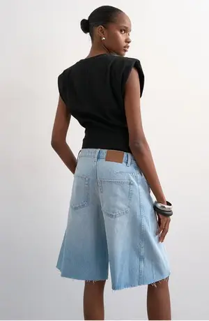Topshop Raw Hem Knee Length Denim Barrel Shorts