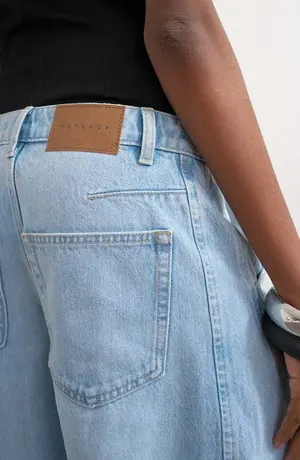 Topshop Raw Hem Knee Length Denim Barrel Shorts