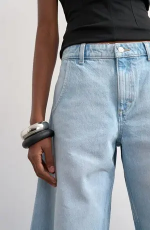 Topshop Raw Hem Knee Length Denim Barrel Shorts