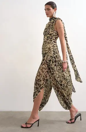 Topshop Chiffon Scarf Neck Midi Dress