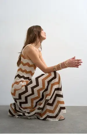 Topshop Chevron Stripe Open Stitch Maxi Dress