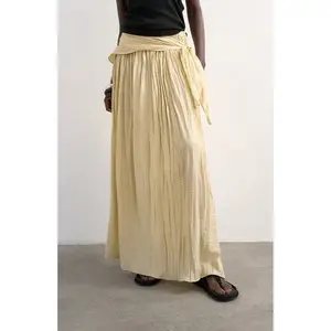 Topshop Sash Tie Crinkle Maxi Skirt - Beige
