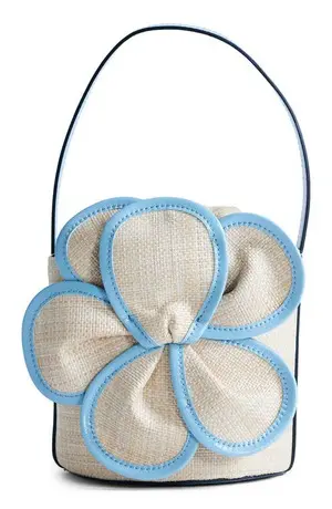 Topshop Medium Gino Straw Flower Bucket Bag