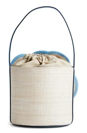 Topshop Medium Gino Straw Flower Bucket Bag
