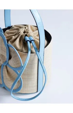 Topshop Medium Gino Straw Flower Bucket Bag
