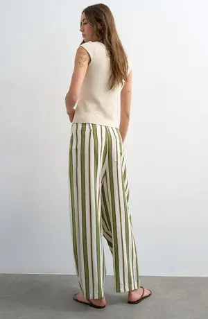 Topshop Stripe Wide Leg Linen & Cotton Pants