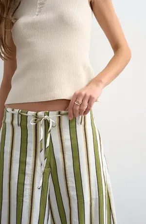 Topshop Stripe Wide Leg Linen & Cotton Pants