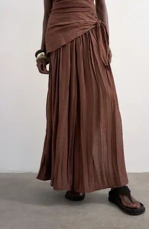 Topshop Sash Tie Crinkle Maxi Skirt - Brown