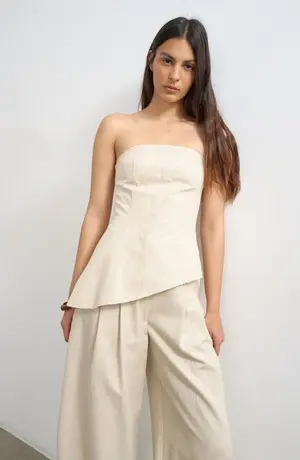 TOPSHOP Topshop Asymmetric Raw Hem Strapless Top