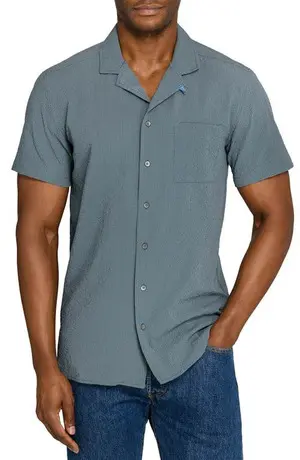 W.R.K Crinkle Short Sleeve Button-up Camp Shirt - Blue