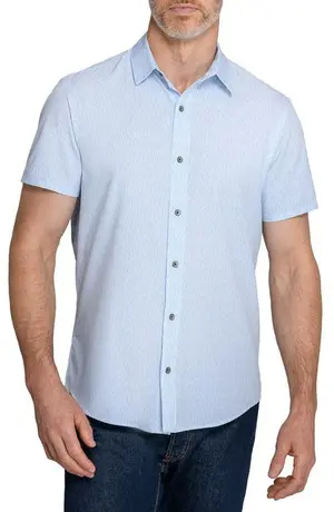 W.R.K Abstract Stripe Short Sleeve Performance Button-down Shirt - Blue