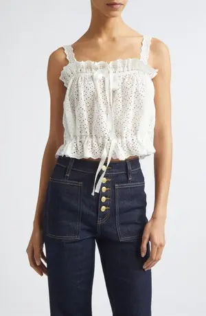 Ulla Johnson Isola Cotton Eyelet Top - Pristine