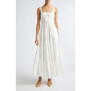 Ulla Johnson Constance Eyelet Sleeveless Cotton Maxi Dress - Pristine