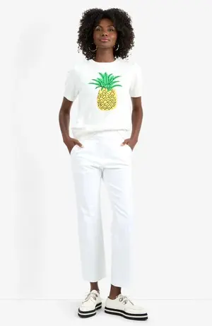 Trina Turk Pineapple Print Cotton Knit Sweater