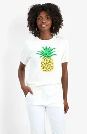 Trina Turk Pineapple Print Cotton Knit Sweater