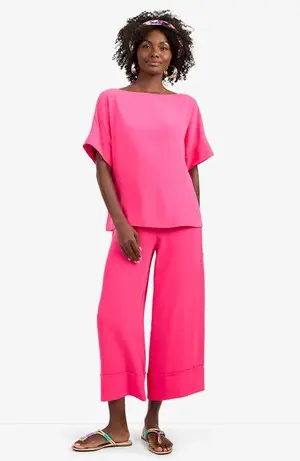 Trina Turk Bahooka Cropped Wide-leg Georgette Pants - Pink