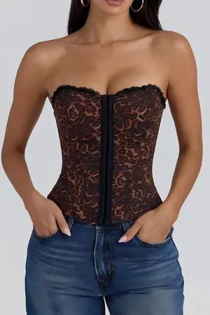 POPILUSH Leopard Lace Faux Detachable Strap Corset Bustier At Nordstrom