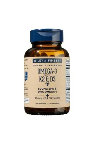 WILEY'S FINEST Vitamin K2 & D3 Omega-3 Softgels For Bone And Heart Health Support 120 Sofgels - None