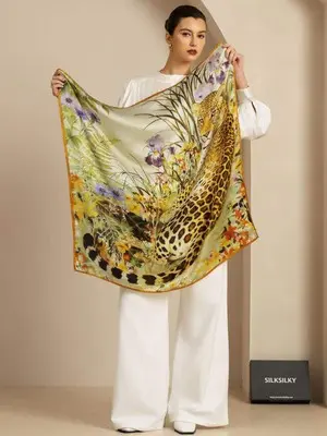 SILKSILKY Pure Silk Floral Scarf - Orange